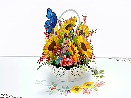 CUTPOPUP Birthday Card Pop Up, Mother's Day, 3D Greeting, Thank You Card (Sunflowers Basket)