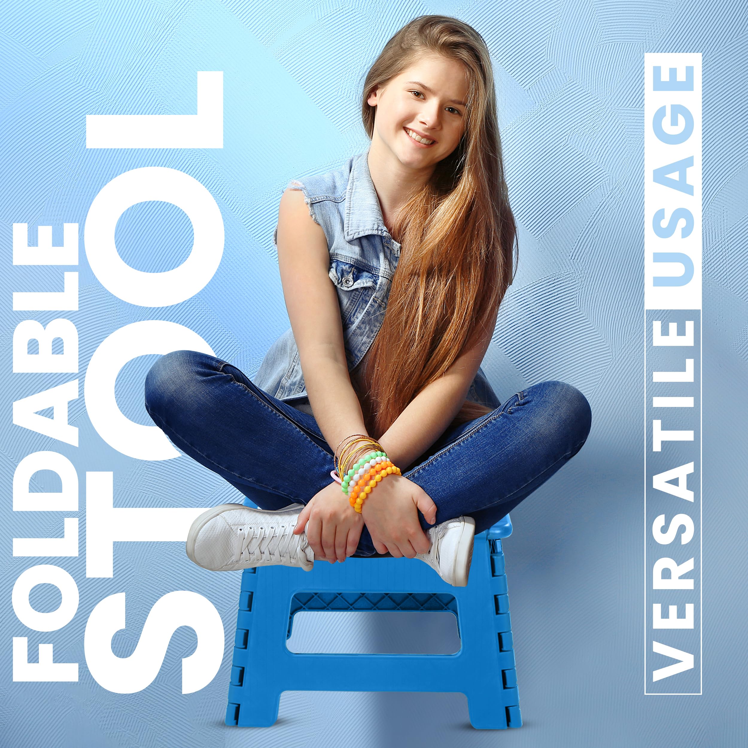 Utopia Home Folding Step Stool - (Pack of 1) Foot Stool with 9 Inch Height - Holds Up to 300 lbs - Lightweight Plastic Foldable Step Stool for Kitchen, Bathroom & Living Room (Blue)