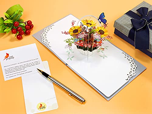 CUTPOPUP Birthday Card Pop Up, Mother's Day, 3D Greeting, Thank You Card (Sunflowers Basket)