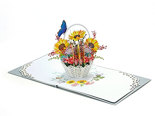 CUTPOPUP Birthday Card Pop Up, Mother's Day, 3D Greeting, Thank You Card (Sunflowers Basket)