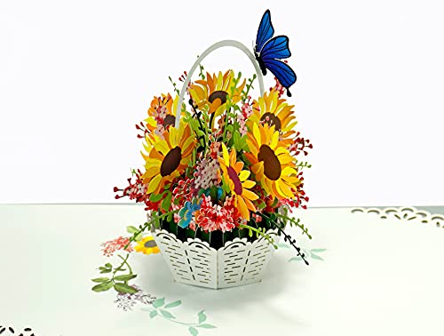 CUTPOPUP Birthday Card Pop Up, Mother's Day, 3D Greeting, Thank You Card (Sunflowers Basket)