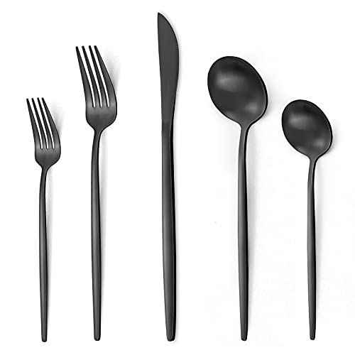 Oliviola 20 Pieces Silverware Set,Matte Black Stainless Steel Flatware Cutlery Set Service for 4, Stain Finish Kitchen Utensil Set,Include Dinner Knives Forks and Spoons Silverware, Dishwasher Safe