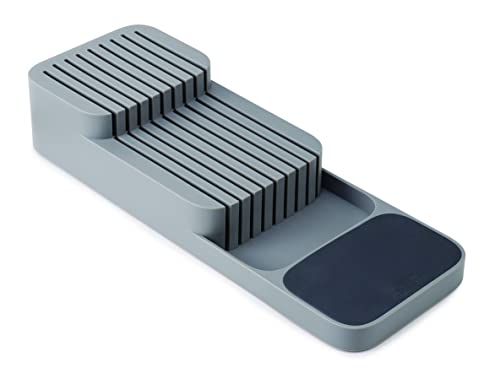 Joseph Joseph DrawerStore Compact Cutlery Organizer Kitchen Drawer Tray, Small,Gray & 85120 DrawerStore Kitchen Drawer Organizer Tray for Knives Knife Block, Gray