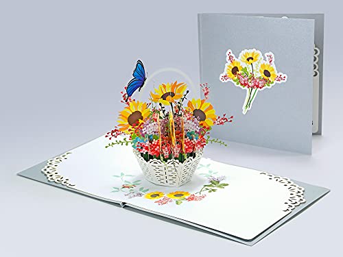 CUTPOPUP Birthday Card Pop Up, Mother's Day, 3D Greeting, Thank You Card (Sunflowers Basket)