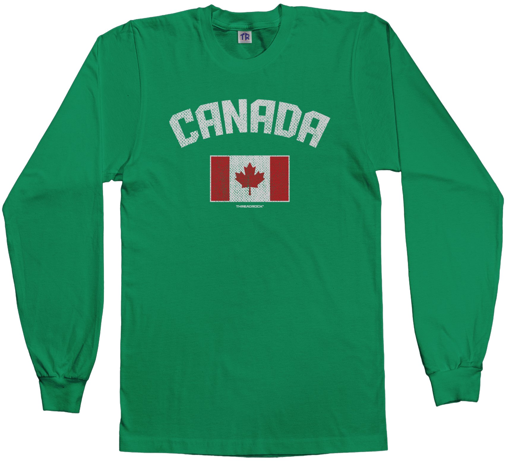 Threadrock Men's Canada Canadian Flag Long Sleeve T-Shirt M Kelly Green