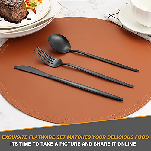 Oliviola 20 Pieces Silverware Set,Matte Black Stainless Steel Flatware Cutlery Set Service for 4, Stain Finish Kitchen Utensil Set,Include Dinner Knives Forks and Spoons Silverware, Dishwasher Safe