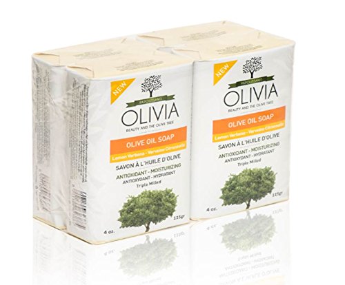 Olivia Olive Beauty: Olivia Olive Oil Face & Body Bar Soap, with Lemon Verbena Extract, 100% Pure Olive Oil, from Greece, 4/4 oz Pack