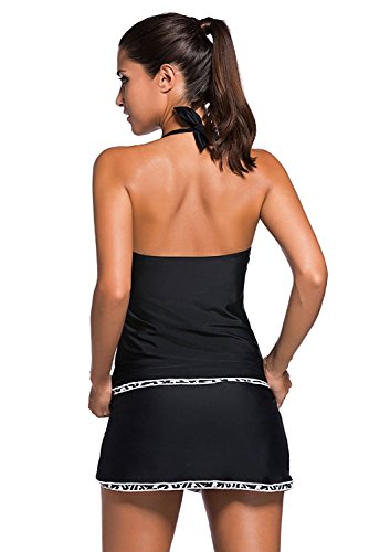 REKITA Womens Swimsuit Halter Tankini Top and Skort Bottom Set Bathing Suits