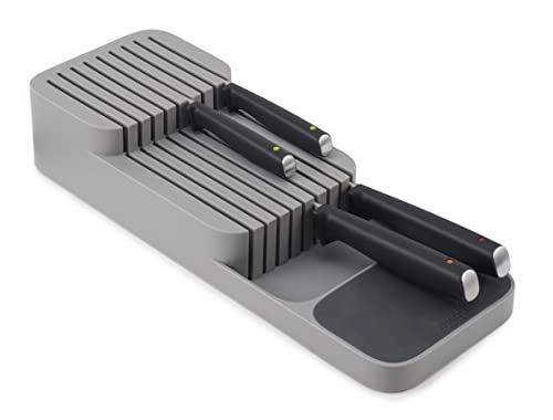 Joseph Joseph DrawerStore Compact Cutlery Organizer Kitchen Drawer Tray, Small,Gray & 85120 DrawerStore Kitchen Drawer Organizer Tray for Knives Knife Block, Gray