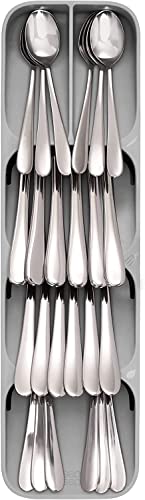 Joseph Joseph DrawerStore Compact Cutlery Organizer Kitchen Drawer Tray, Small,Gray & 85120 DrawerStore Kitchen Drawer Organizer Tray for Knives Knife Block, Gray