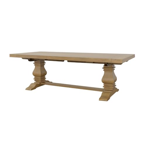 Coaster Home Furnishings Florence Traditional Farmhouse Rectuangular 126-inch Double Pedestal Planked Wood Top Extension Leaf Dining Table Rustic Smoke 180201