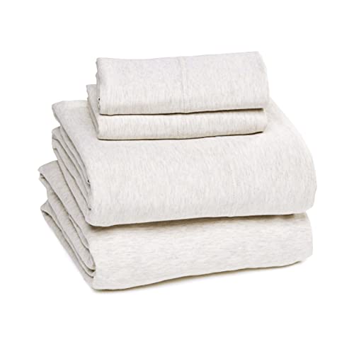 Amazon Basics 4 Piece Bed Sheets Set, 100% Cotton Jersey, Includes Super Soft, Flat and Fitted Sheets, Pillowcase, Full, Oatmeal, Solid