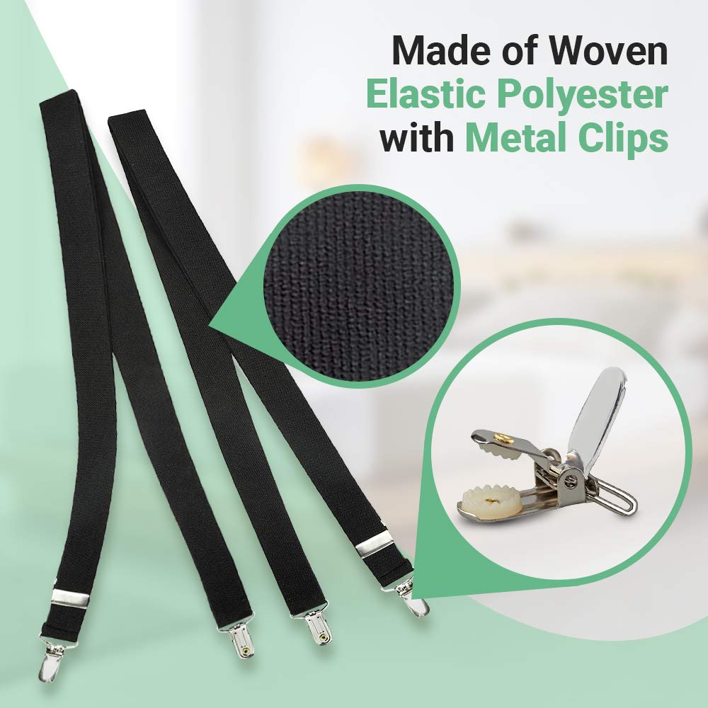 Hold’Em Bed Sheet Fastener Suspenders - Heavy Duty USA Made, Adjustable,Straight or Crisscross Keep Sheet SNUG Without Slipping Sheet Strap Holder Clips-2 pc. Adjustable White 2 Set