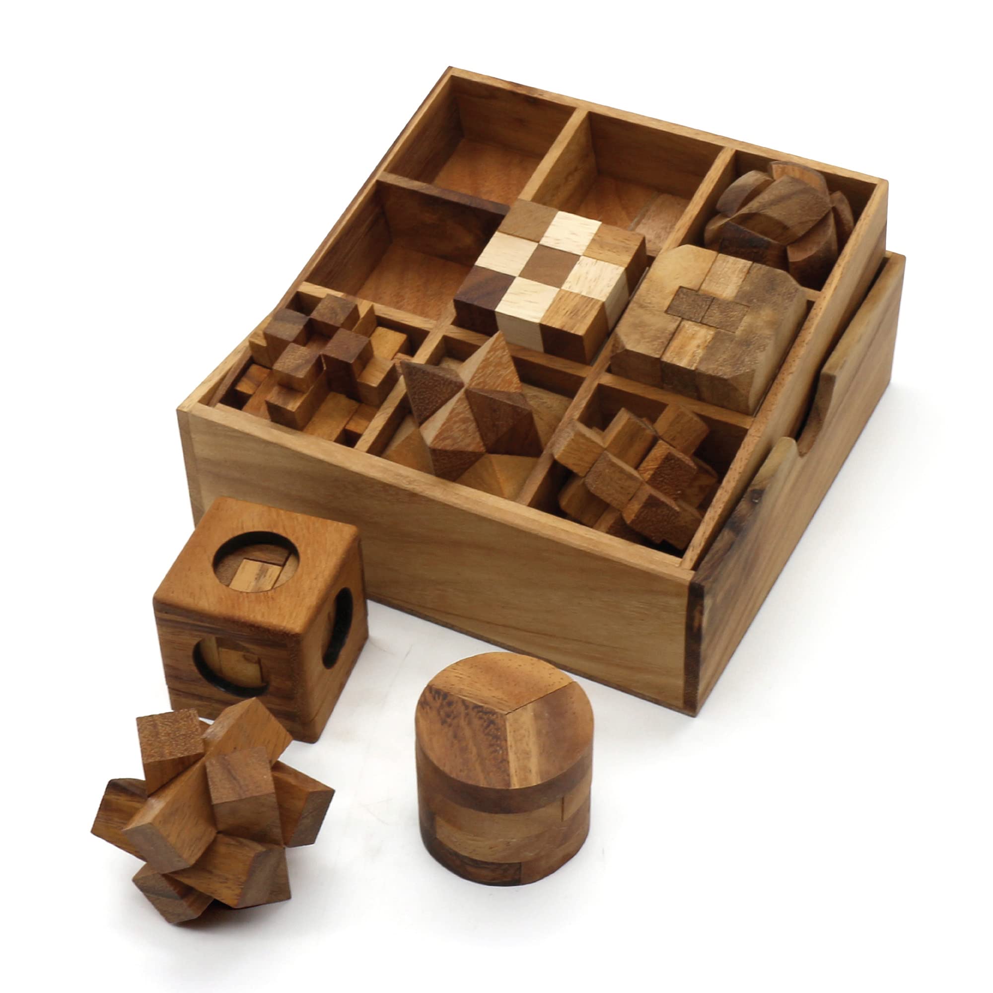 BSIRI 9 Puzzles in a Box - Wooden Brain Teasers, 3D Puzzles for Adults and Kids, Educational Mind Games, Ideal for Birthday Gifts and Home Decor