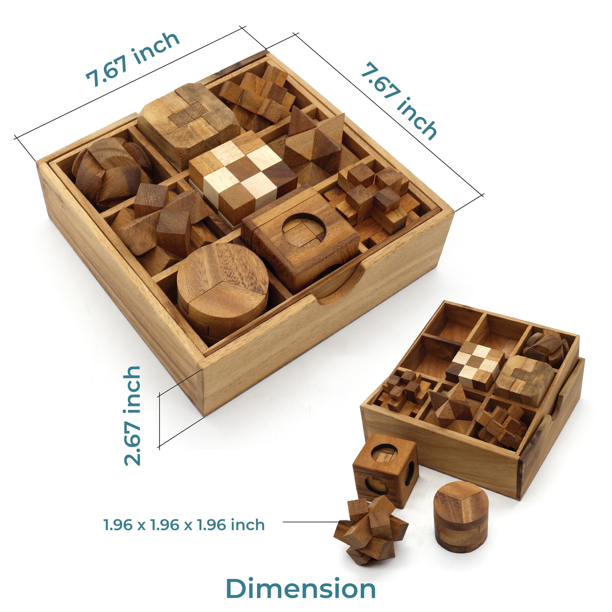 BSIRI 9 Puzzles in a Box - Wooden Brain Teasers, 3D Puzzles for Adults and Kids, Educational Mind Games, Ideal for Birthday Gifts and Home Decor