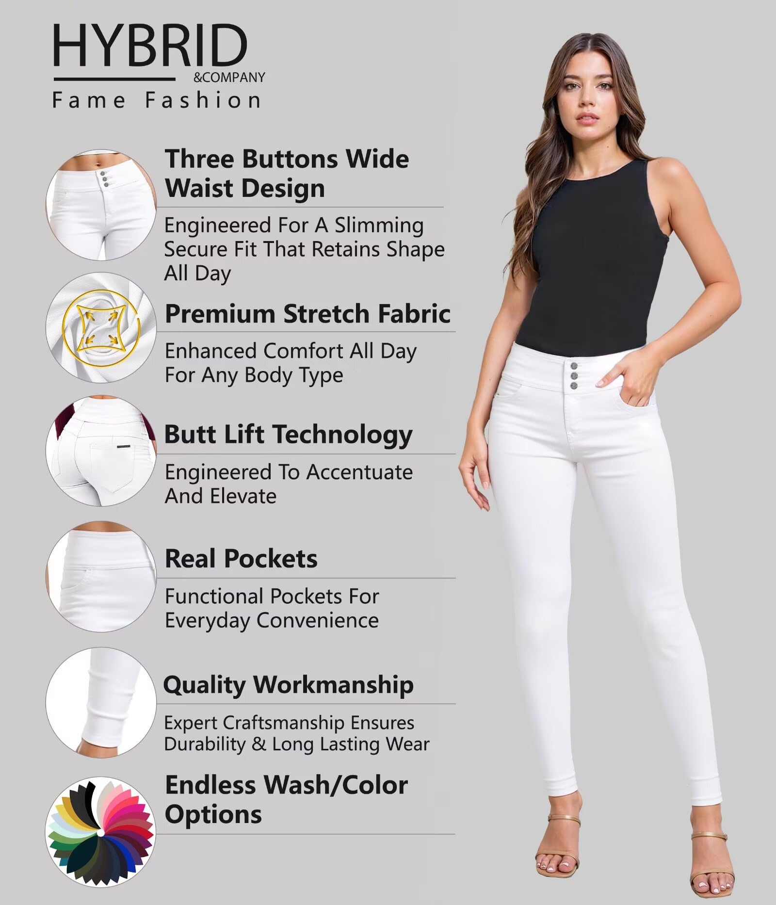 Hybrid & Company Women's Butt Lift V3 Super Comfy Stretch Denim Jeans P45075SK White 11