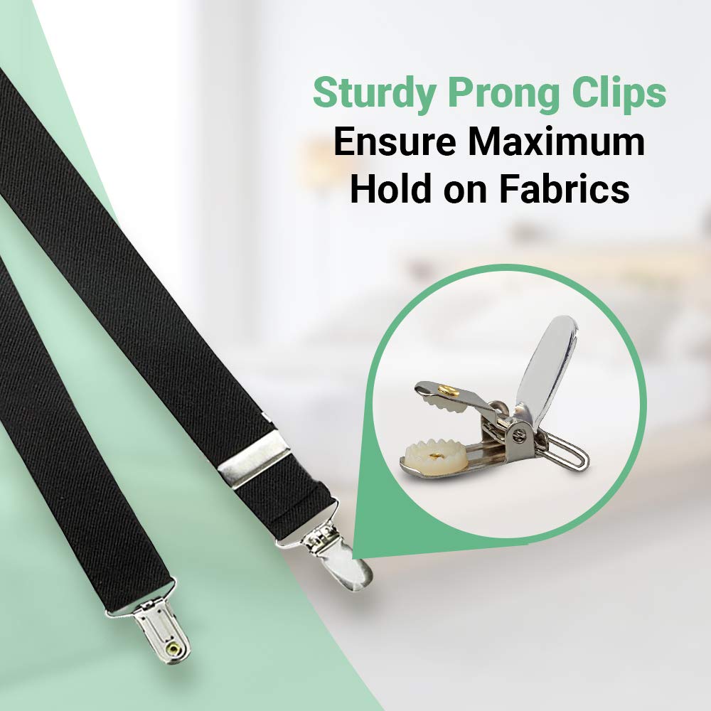 Hold’Em Bed Sheet Fastener Suspenders - Heavy Duty USA Made, Adjustable,Straight or Crisscross Keep Sheet SNUG Without Slipping Sheet Strap Holder Clips-2 pc. Adjustable White 2 Set