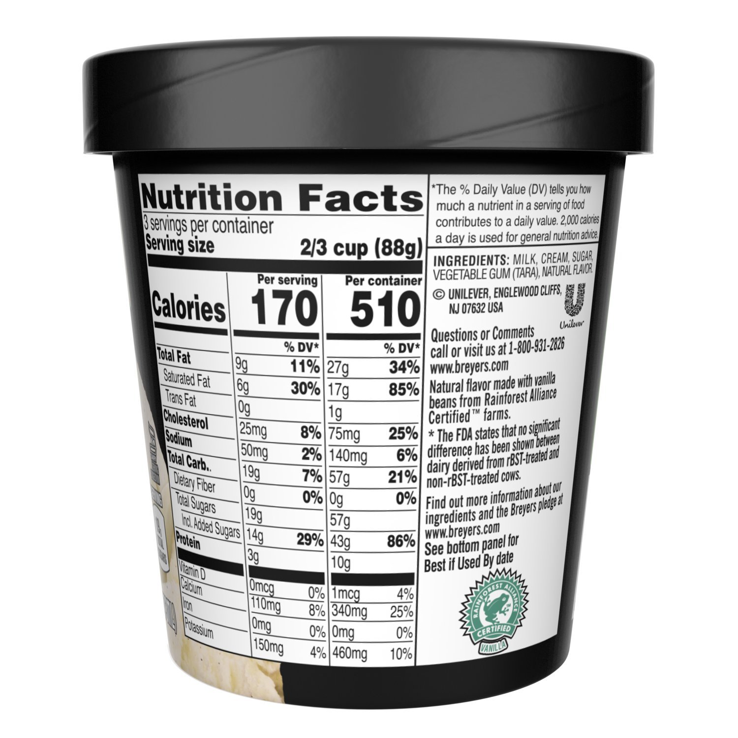 Breyers, Vanilla All Natural Ice Cream, Pint (8 Count)