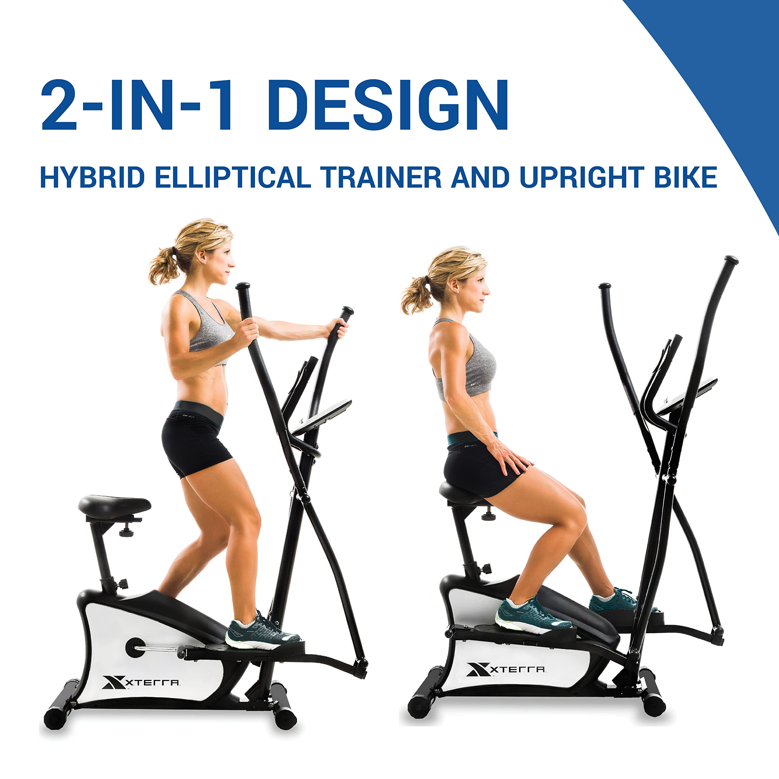 XTERRA Fitness EU150 Hybrid Elliptical/Upright Bike Several Levels of Resistance, Ergonomic Design, and Simple Yet Effective Display Interface