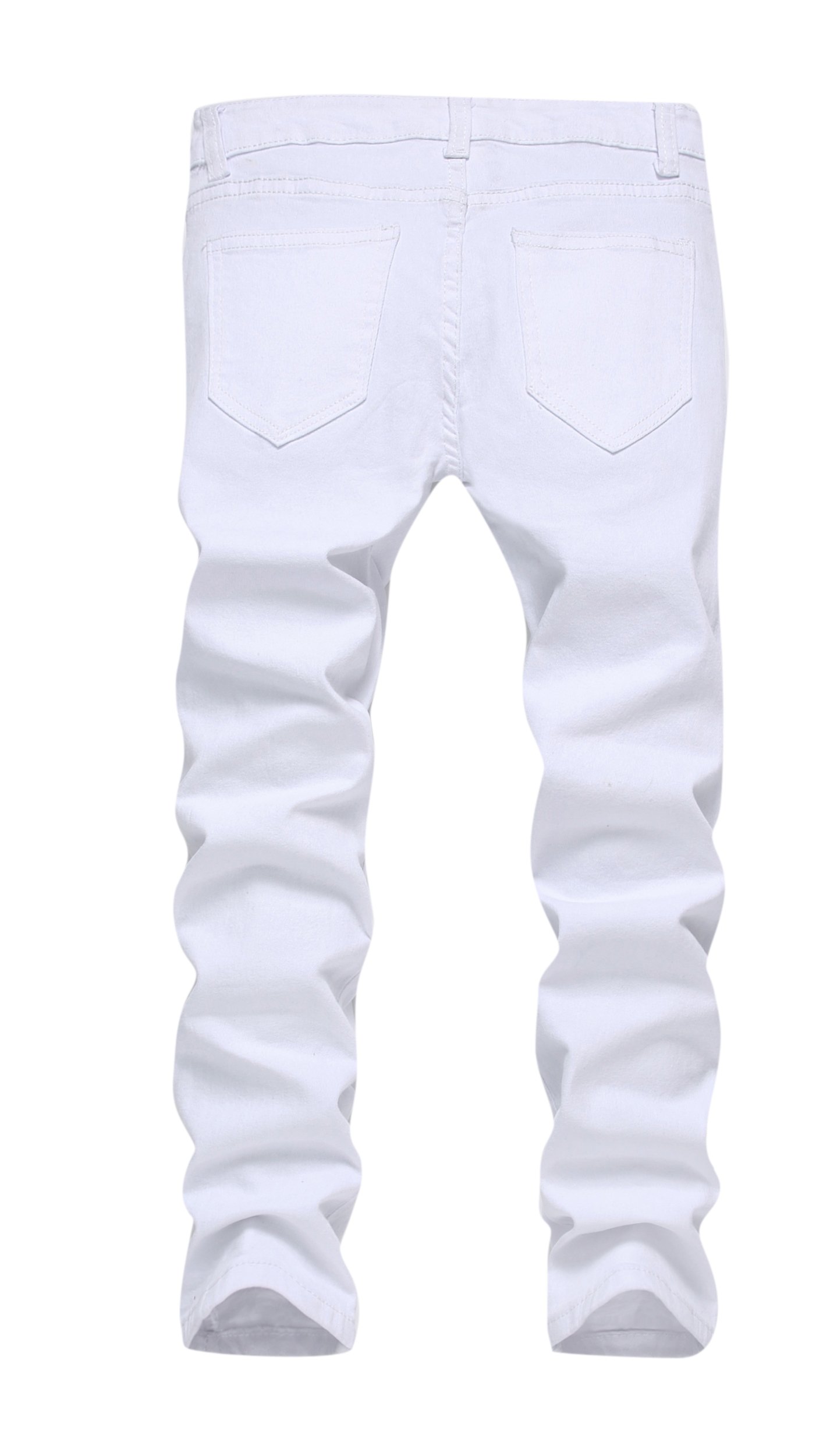 Boy's White Slim Fit Skinny Jeans Ripped Elastic Waist Pants with Zipper for Kids,White,14 Slim