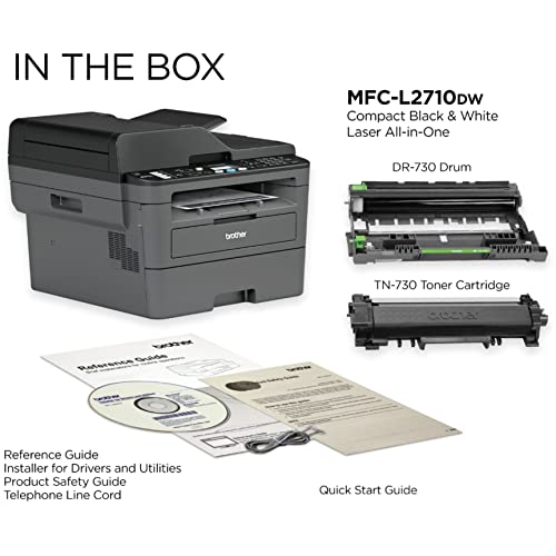 Brother MFC-L2710DW All-in-One Wireless Monochrome Laser Printer for Home Office, Black - Print Copy Scan Fax - 32 ppm, 2400 x 600 dpi, 50-Sheet ADF, Auto Duplex Printing, Voice Activated, Ethernet