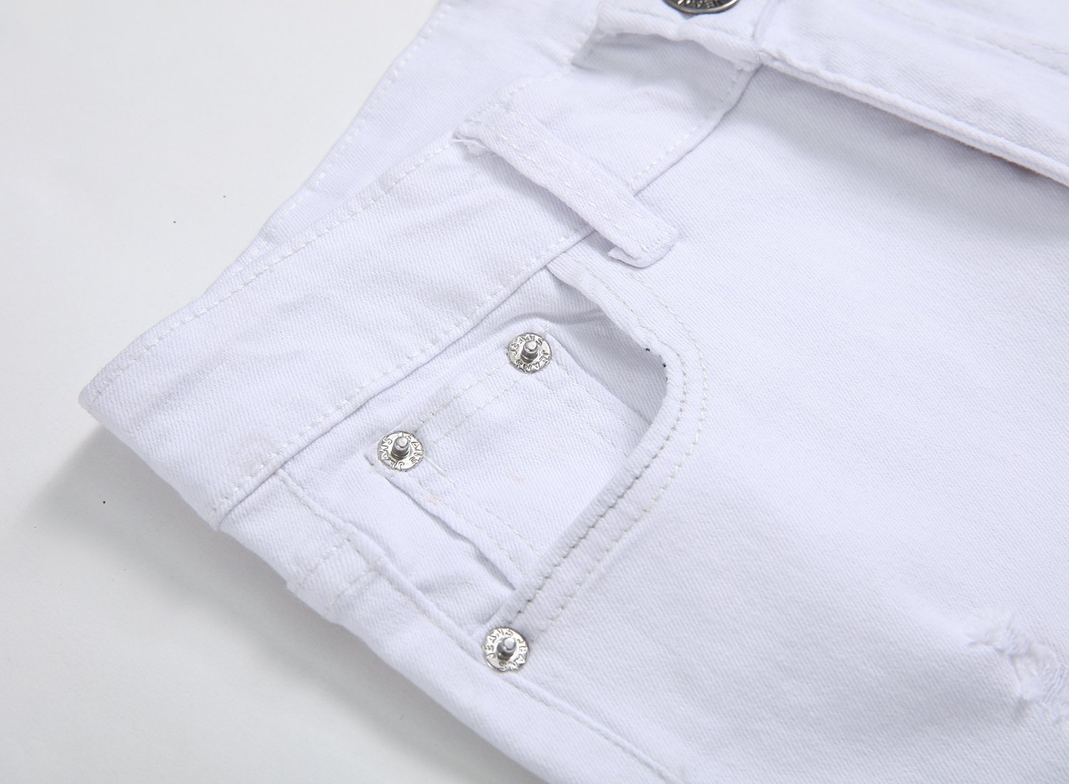 Boy's White Slim Fit Skinny Jeans Ripped Elastic Waist Pants with Zipper for Kids,White,14 Slim