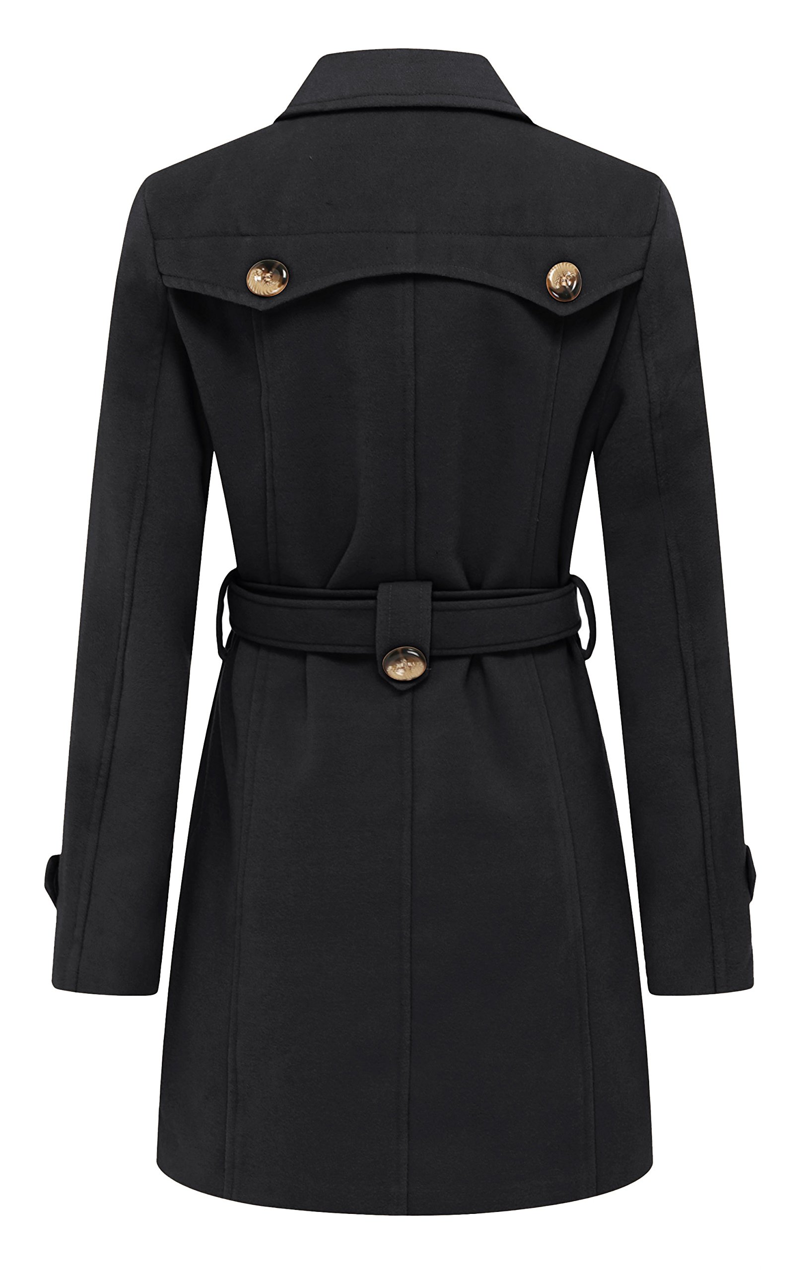 wantdo Women's Plus Size Double-Breasted Slim Solid Pea Coats with Belt Black XL