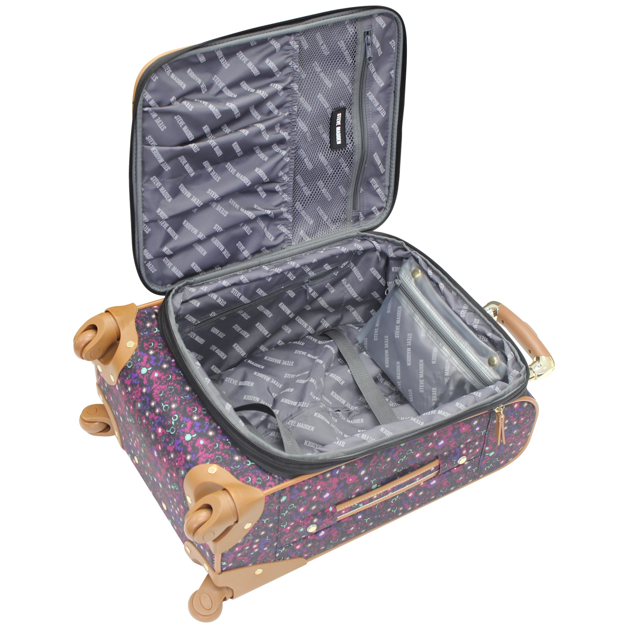 Steve Madden Designer Luggage Collection - Lightweight Softside Expandable Suitcase for Men & Women - Durable 20 Inch Carry On Bag with 4-Rolling Spinner Wheels (Dark Purple)
