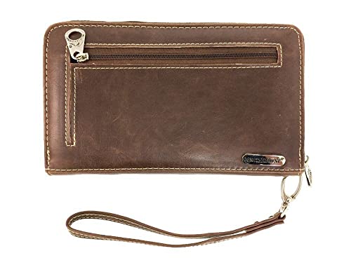 Montana West Ladies Wristlet Wallet 2-in-1 Western Tooled Genuine Leather Zippered Enclosure Brown