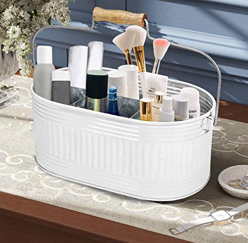 Alpha Living Home Flatware Caddy, Storage Large Kitchen Drawer Organizer, Bathroom Drawer Organizer, Kitchen Drawer Organizer for Large Utensils, Desk Organizer Pen Pencil Holder Storage - White/Gray