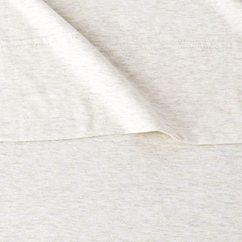 Amazon Basics 4 Piece Bed Sheets Set, 100% Cotton Jersey, Includes Super Soft, Flat and Fitted Sheets, Pillowcase, Full, Oatmeal, Solid