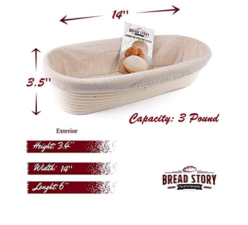 (14x6 inch) Oval Proofing Basket Set by Bread Story Oval Banneton Brotform Handmade Unbleached Natural Cane Bread Baking Kit with Cloth Liner - Course Discount Coupon