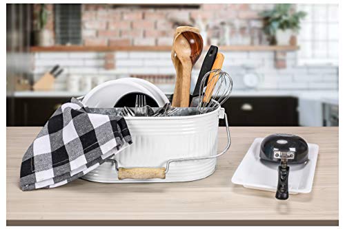 Alpha Living Home Flatware Caddy, Storage Large Kitchen Drawer Organizer, Bathroom Drawer Organizer, Kitchen Drawer Organizer for Large Utensils, Desk Organizer Pen Pencil Holder Storage - White/Gray