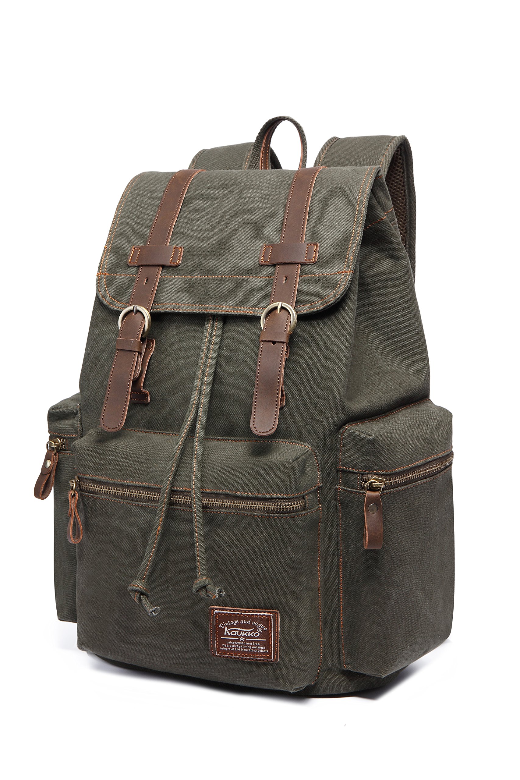 KAUKKO Vintage Casual Canvas and Leather Rucksack Backpack