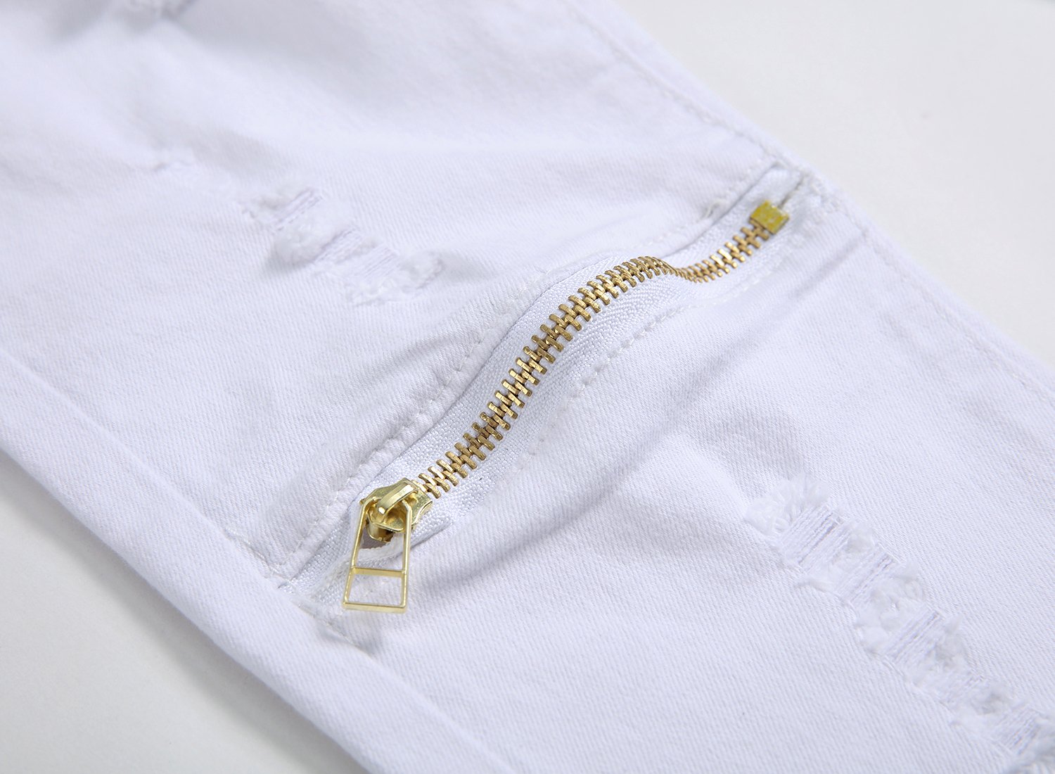Boy's White Slim Fit Skinny Jeans Ripped Elastic Waist Pants with Zipper for Kids,White,14 Slim