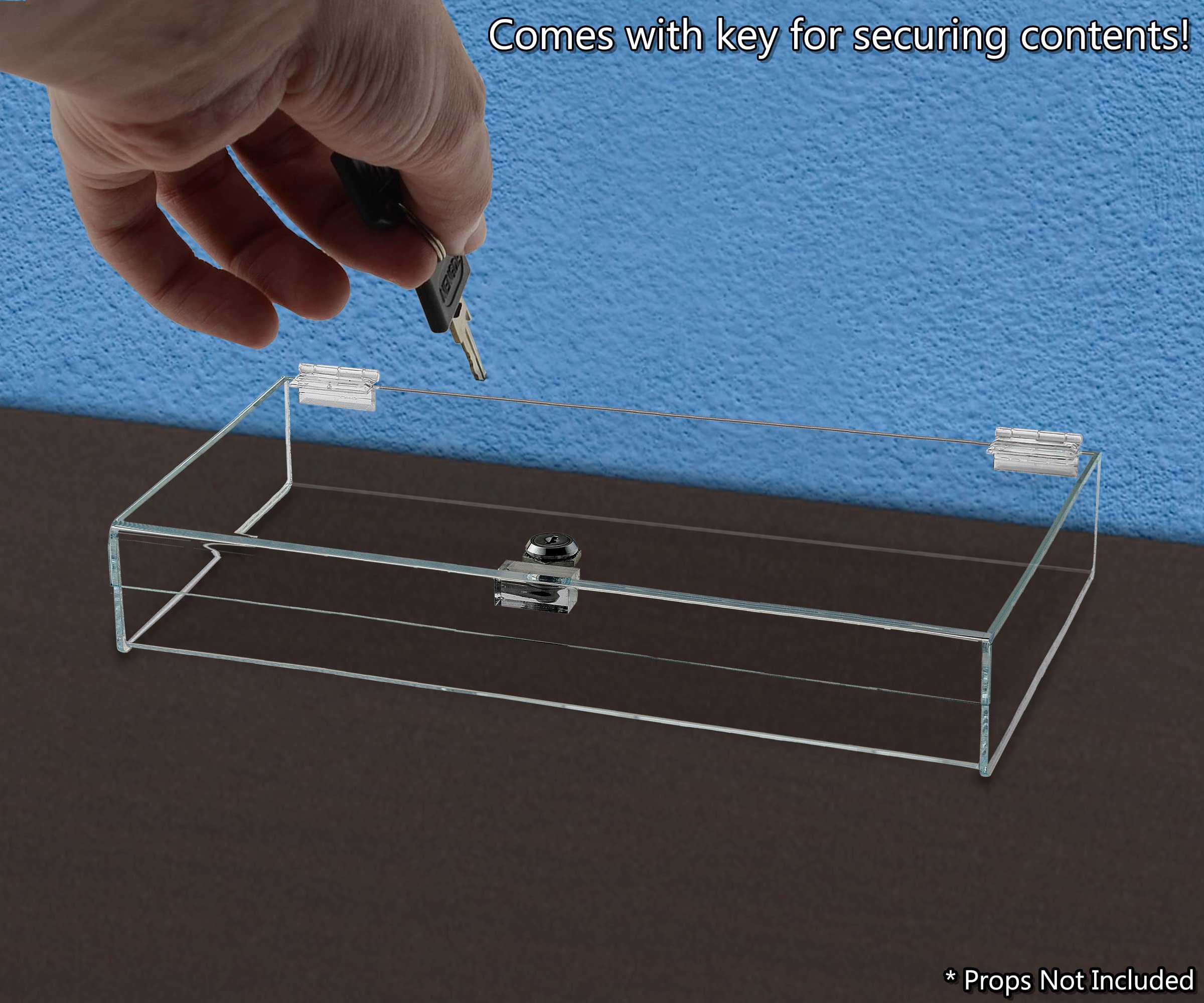 Acrylic Locking Display Case with Keys 16" x 10" x 3" Clear Rectangular Countertop Tray with Lid for Antiques Artifacts Collectibles Jewelry Currency and Coins by Marketing Holders