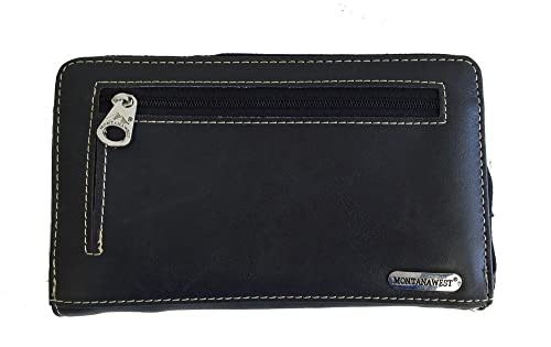 Montana West Ladies Wristlet Wallet 2-in-1 Western Tooled Genuine Leather Zippered Enclosure Brown