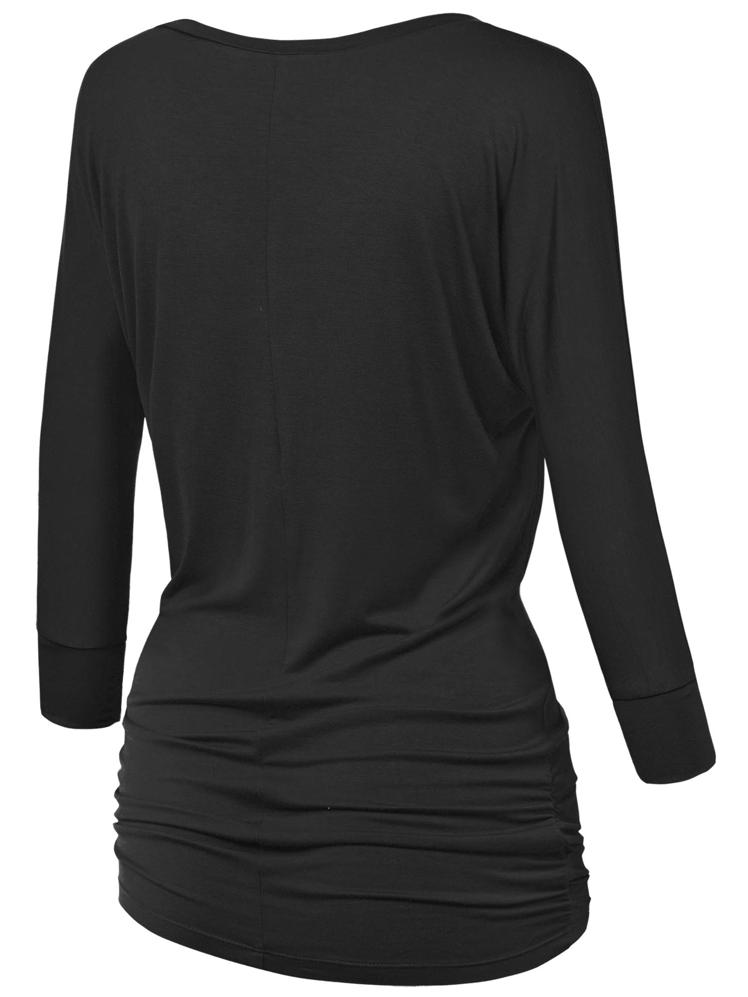 Made By Johnny MBJ WT1036 Womens V Neck 3/4 Sleeve Dolman Top with Side Shirring M Black