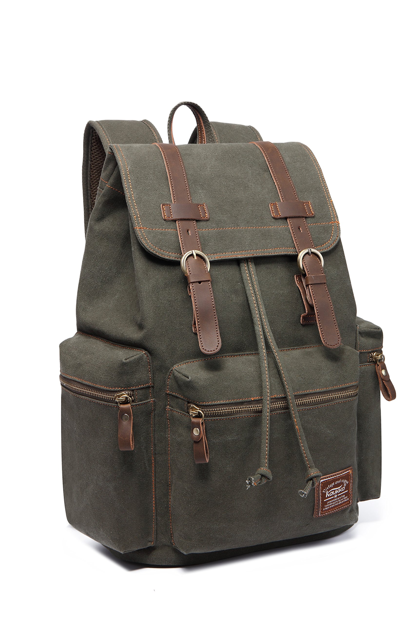 KAUKKO Vintage Casual Canvas and Leather Rucksack Backpack