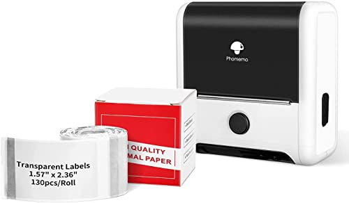 M200 Label Maker Machine - Portable Bluetooth Thermal Label Maker Printer Compatible with Android & iOS, with One Roll 40x60mm Clear Thermal Labels
