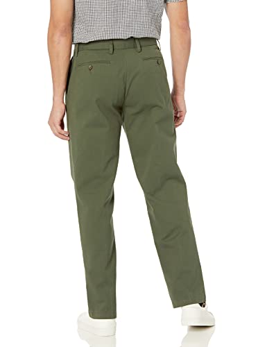 Amazon Essentials Men's Classic-Fit Wrinkle-Resistant Pleated Chino Pant (Available in Big & Tall), Dark Olive, 34W x 29L