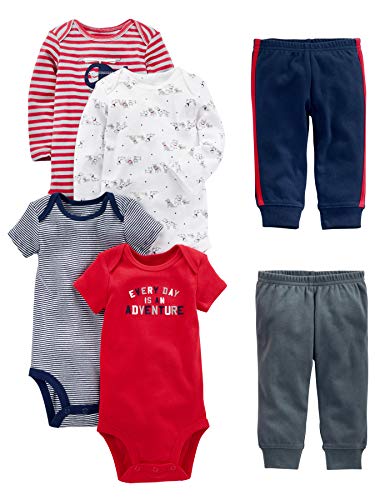 Simple Joys Baby Boy's 6 piece Little Character sets Sleepwear, Red/Navy Bear, 0-3 Months