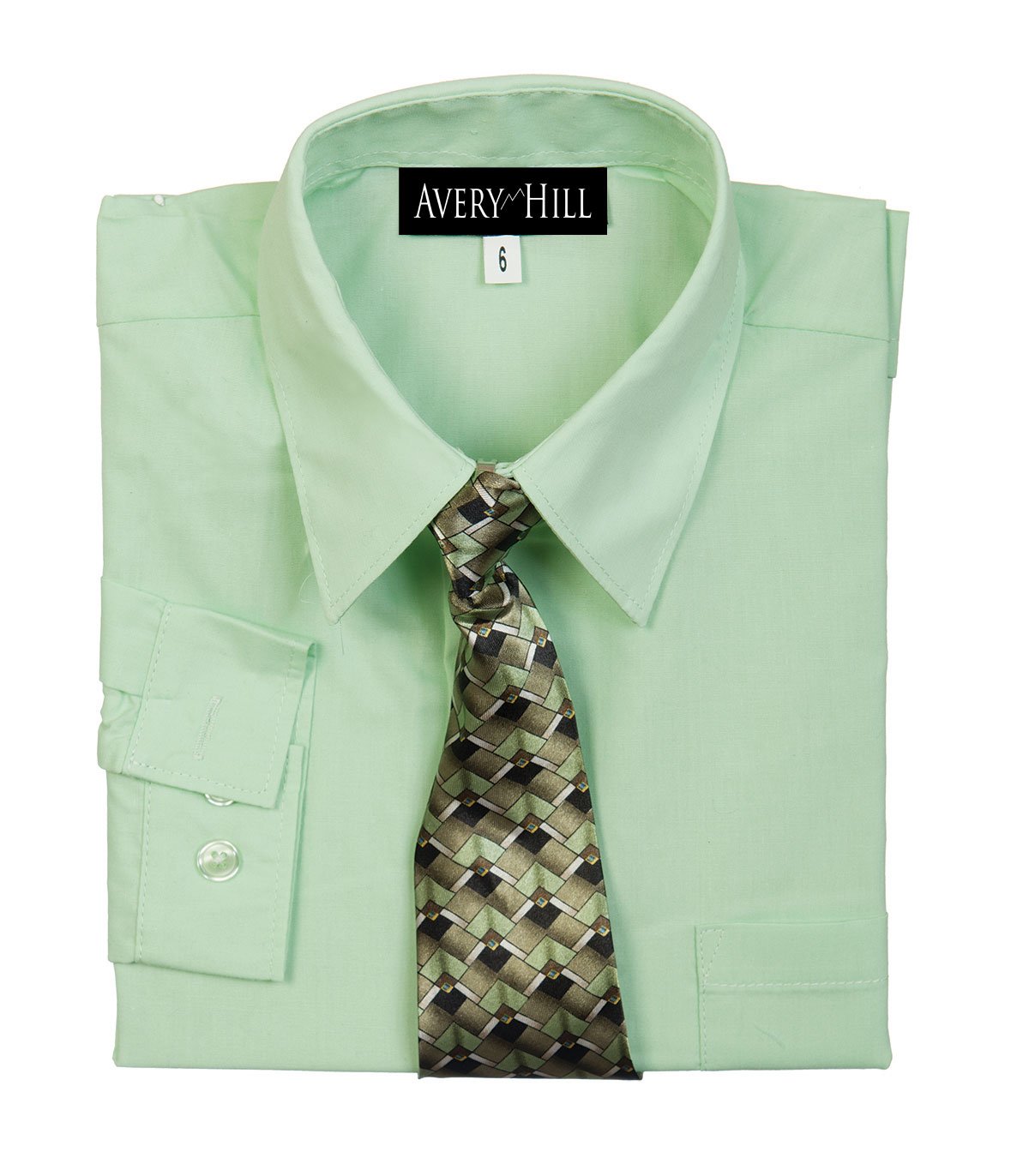 Avery Hill Boys Long Sleeve Dress Shirt with Windsor Tie Pastel Green 16