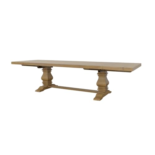 Coaster Home Furnishings Florence Traditional Farmhouse Rectuangular 126-inch Double Pedestal Planked Wood Top Extension Leaf Dining Table Rustic Smoke 180201