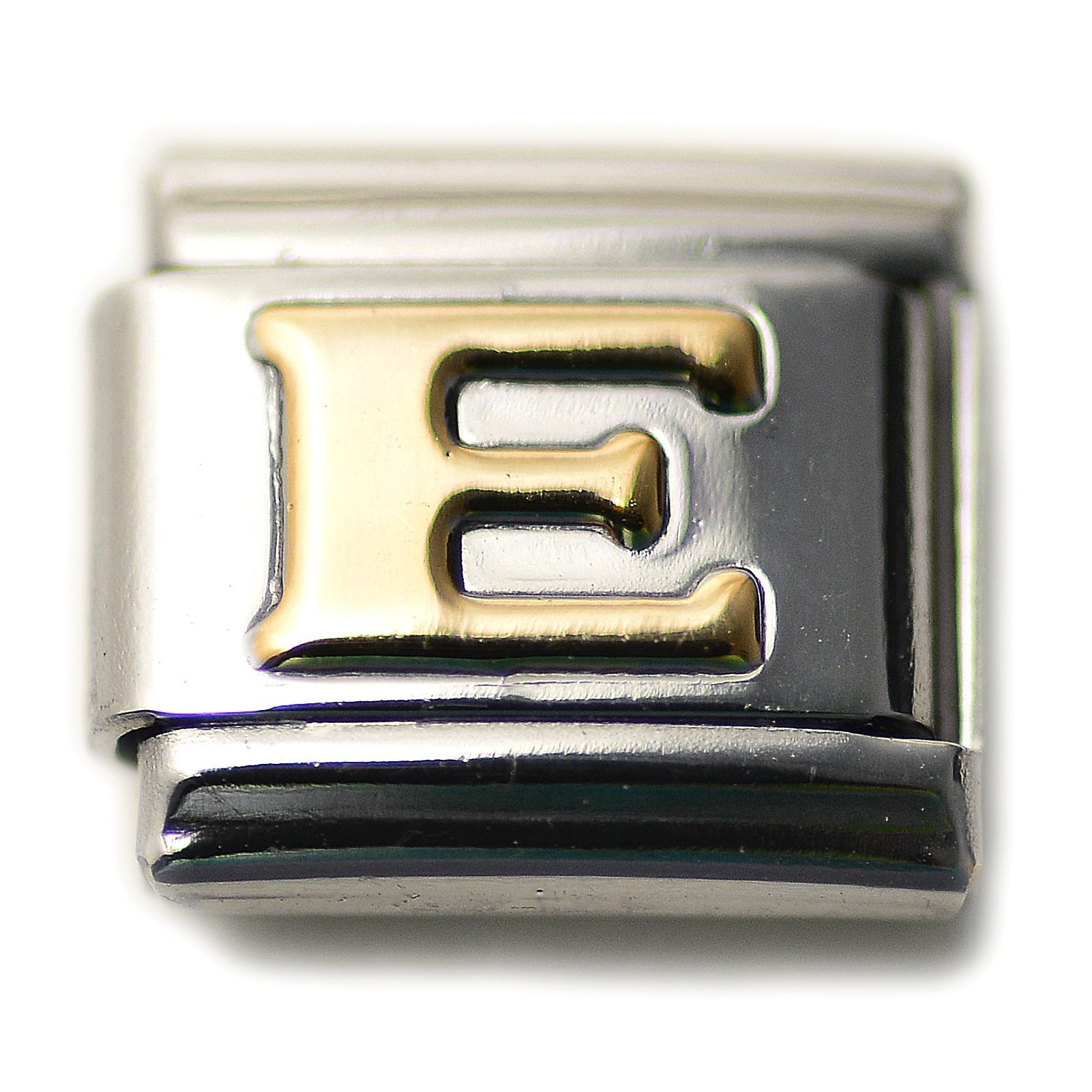 Dolceoro Alphabet E Letter Initial, 9mm Traditional Classic Type Italian Modular Charm Bracelet Link - Stainless Steel