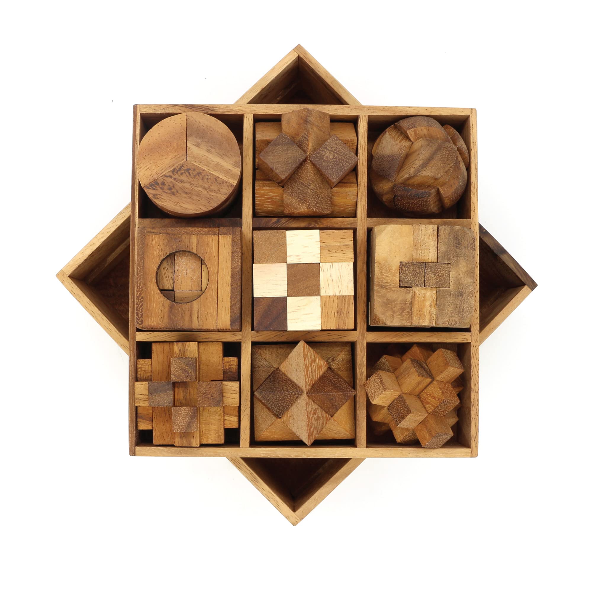 BSIRI 9 Puzzles in a Box - Wooden Brain Teasers, 3D Puzzles for Adults and Kids, Educational Mind Games, Ideal for Birthday Gifts and Home Decor