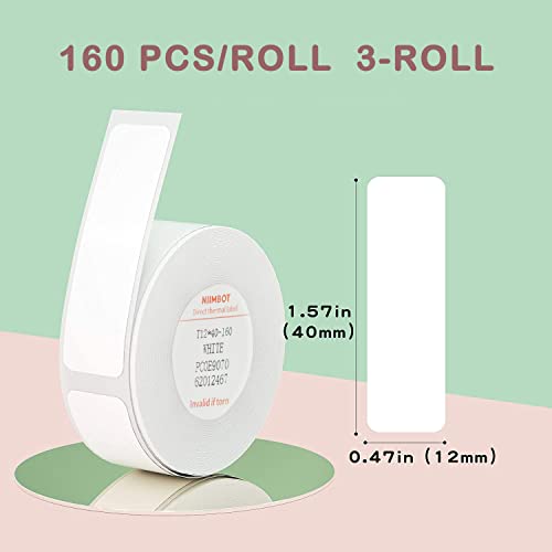NIIMBOT D11 Label Tape (480 Pieces) Adapted Label Print Paper,Office Labeling Tape Replacement (White,0.47 x 1.57 Inch)