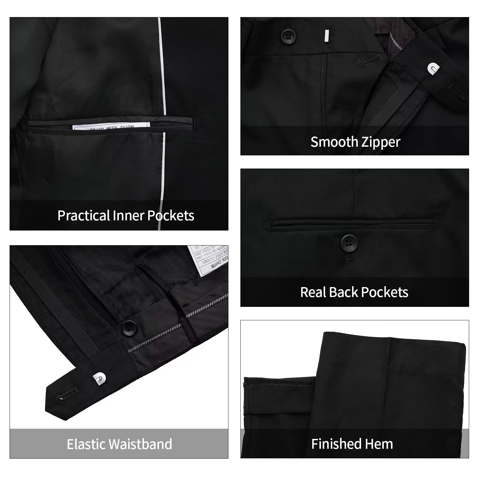 WEEN CHARM Men's Suits Slim Fit,3 Piece Suit for Men,2 Button Blazer Jacket Vest Pants with Tie,Men Tuxedo Suit Set Black
