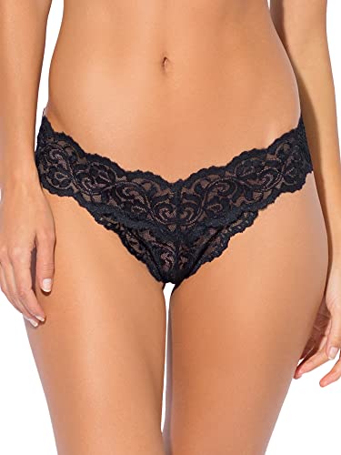 Smart & Sexy Women's Signature Lace Thong Panty 2 Pack, in The Buff/Black Hue, 6