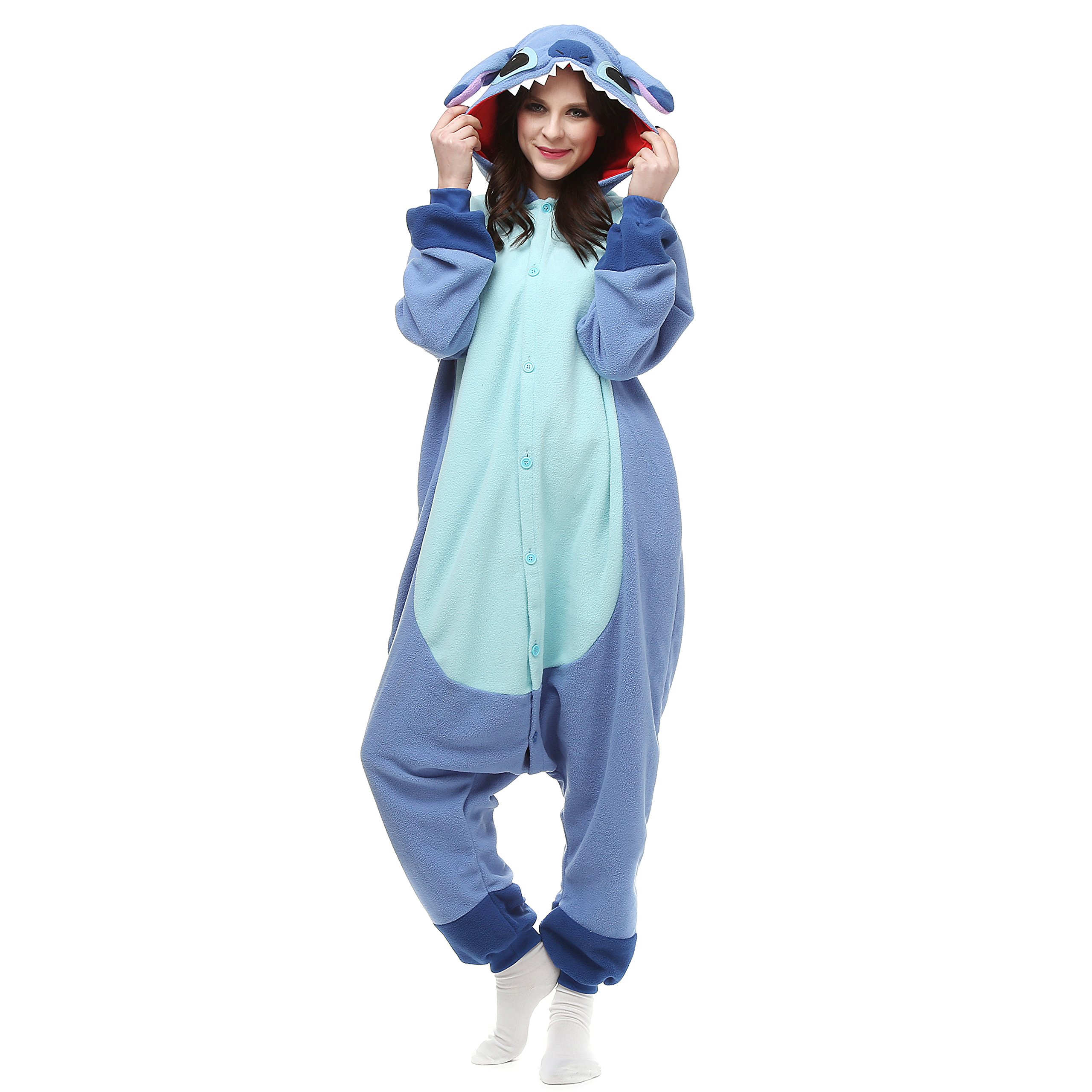 VU ROUL Blue Stitch Onesie Costume for Women Men Adult Halloween Christmas Party Pajamas Sleepwear Small